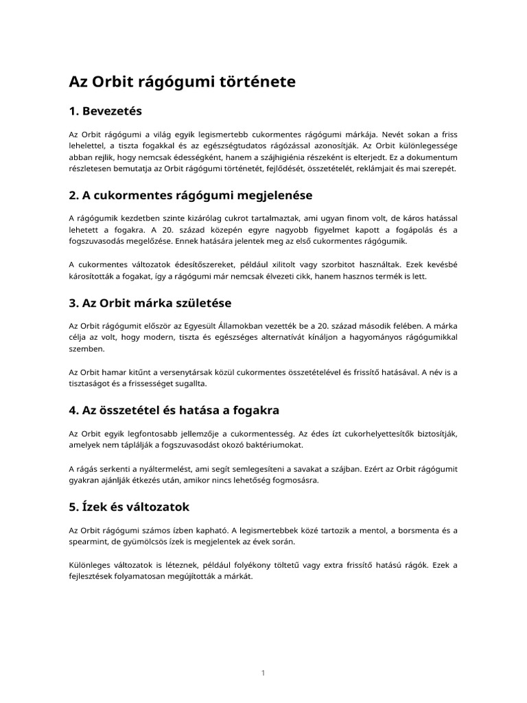 Az Orbit Rágógumi Története | PDF