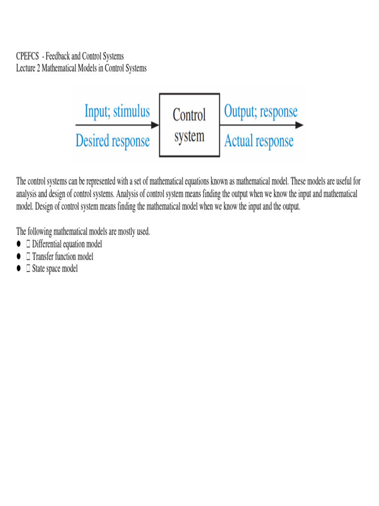 Mathematical Models in Control Systems | PDF | Torque | Electrical Network