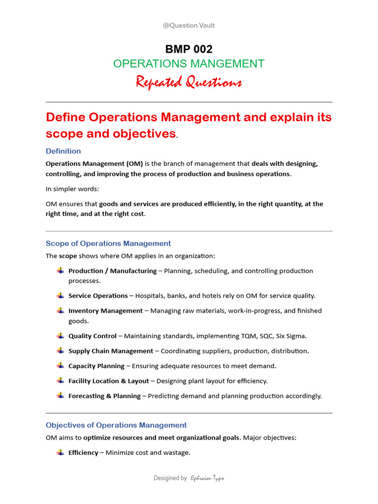 Operations Management Overview and Roles | PDF | Lean Manufacturing ...