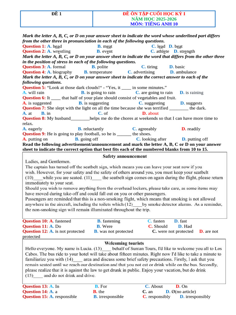 English 10 Midterm Exam Practice | PDF | Tide | Gender Equality