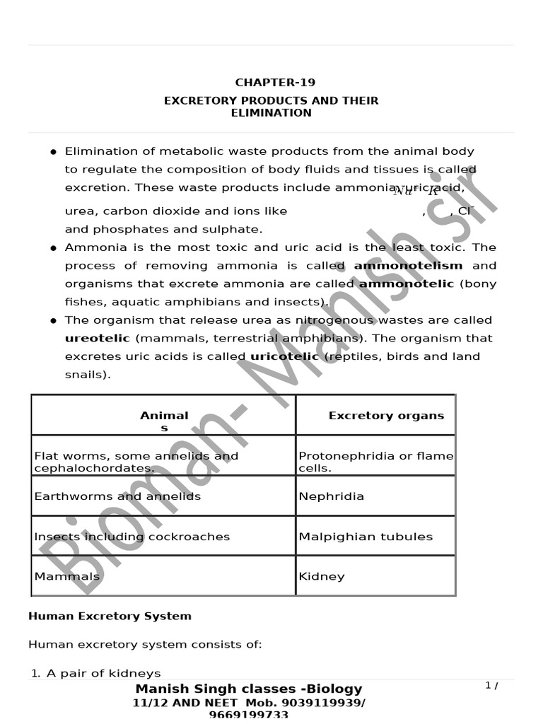 Excretory Products and Their Elimination | PDF | Kidney | Organ (Anatomy)