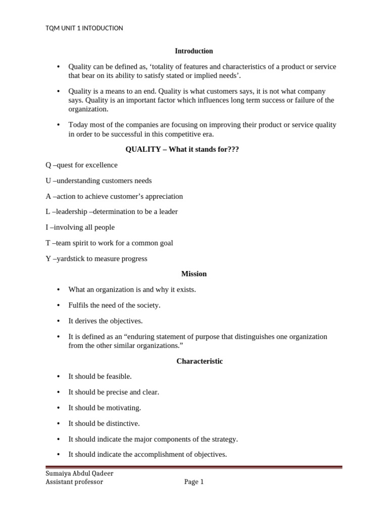 Introduction to Total Quality Management | PDF | Health Care | Quality ...