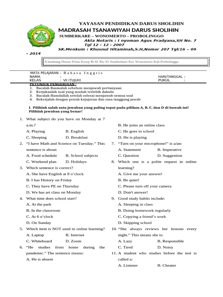 Yayasan Pendidikan Darus Sholihin | PDF