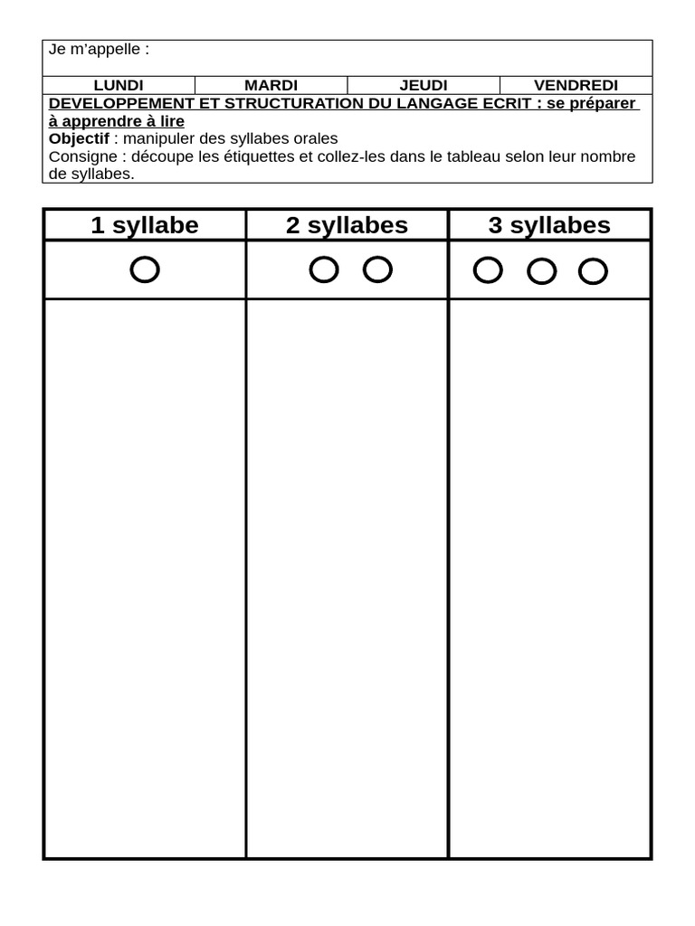 Développement du langage écrit : syllabes | PDF
