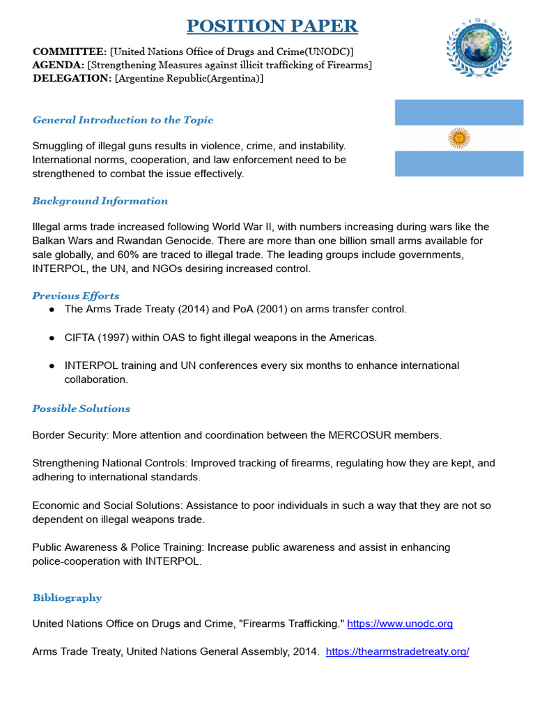 SIMUN Position Paper UNODC Argentine Republic - Naren M | PDF