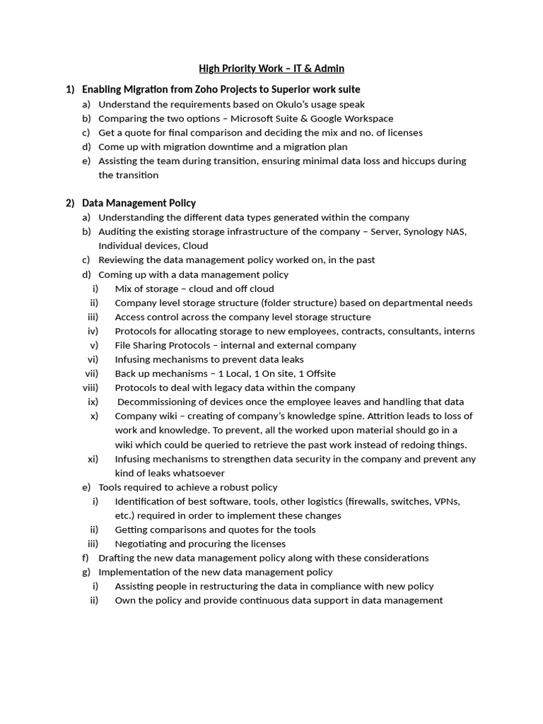 High Priority Work IT Admin Vdrafr | PDF | Cloud Computing | Data ...