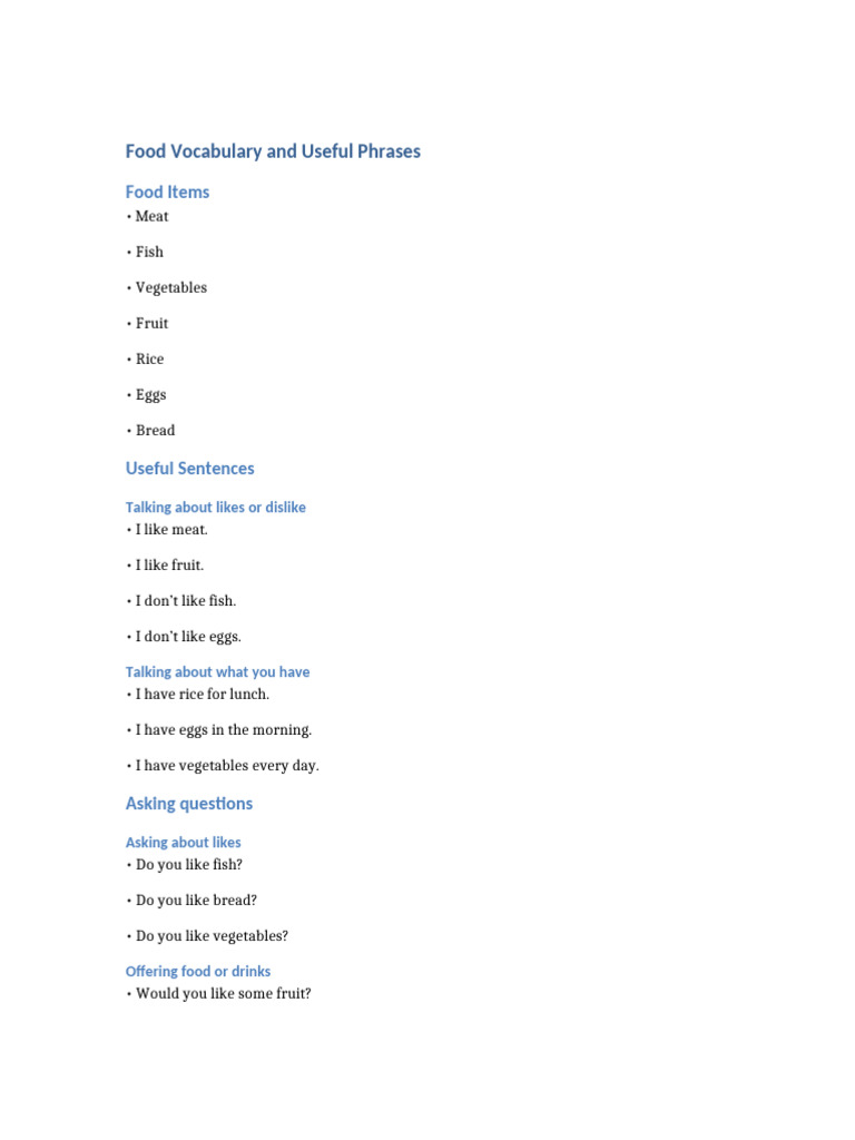 Essential Food Vocabulary and Phrases | PDF