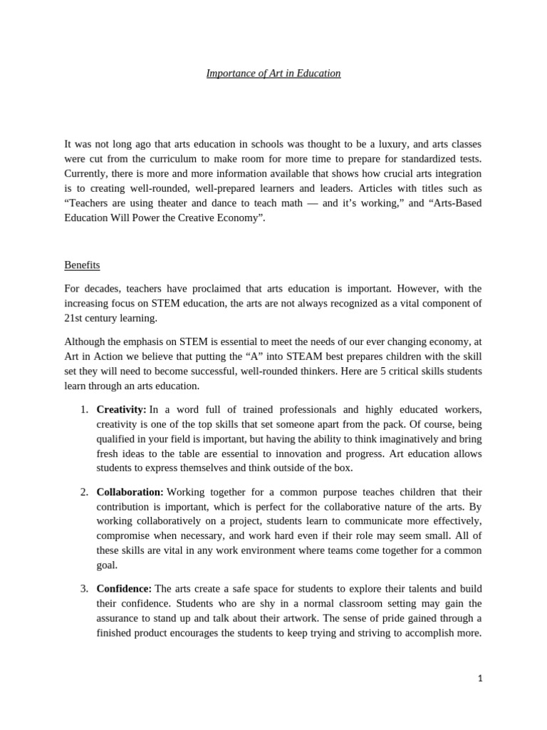 Benefits of Arts Education in Schools | PDF | Critical Thinking | Thought