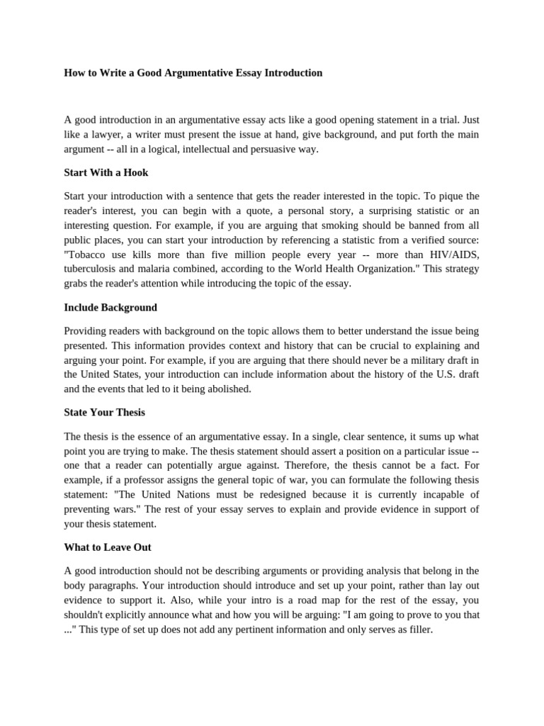 How To Write A Good Argumentative Essay Introduction | PDF | Essays ...