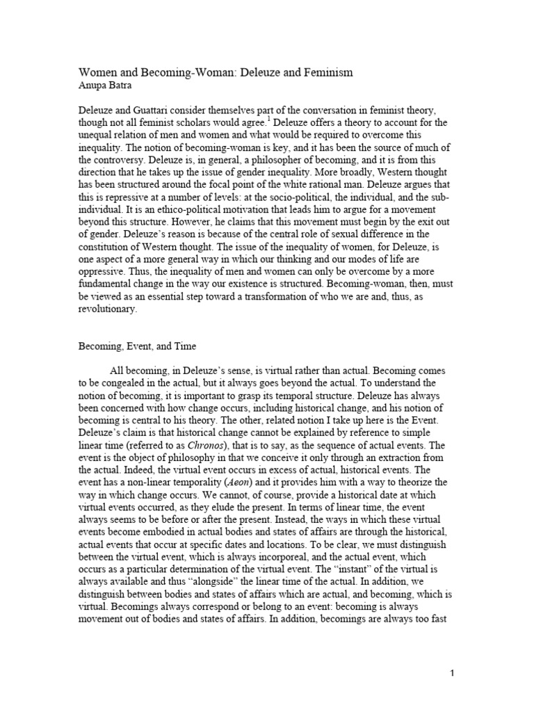 Deleuze's Becoming-Woman and Feminism | PDF | Gilles Deleuze | Gender