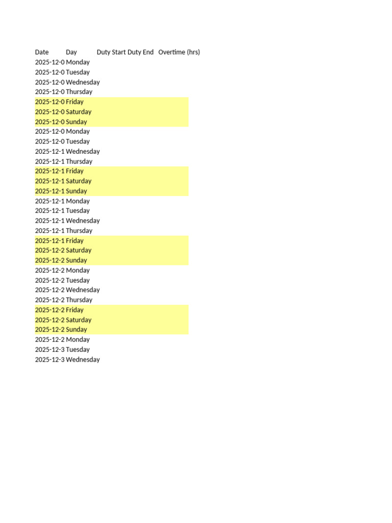 Dec 2025 OT Sheet | PDF