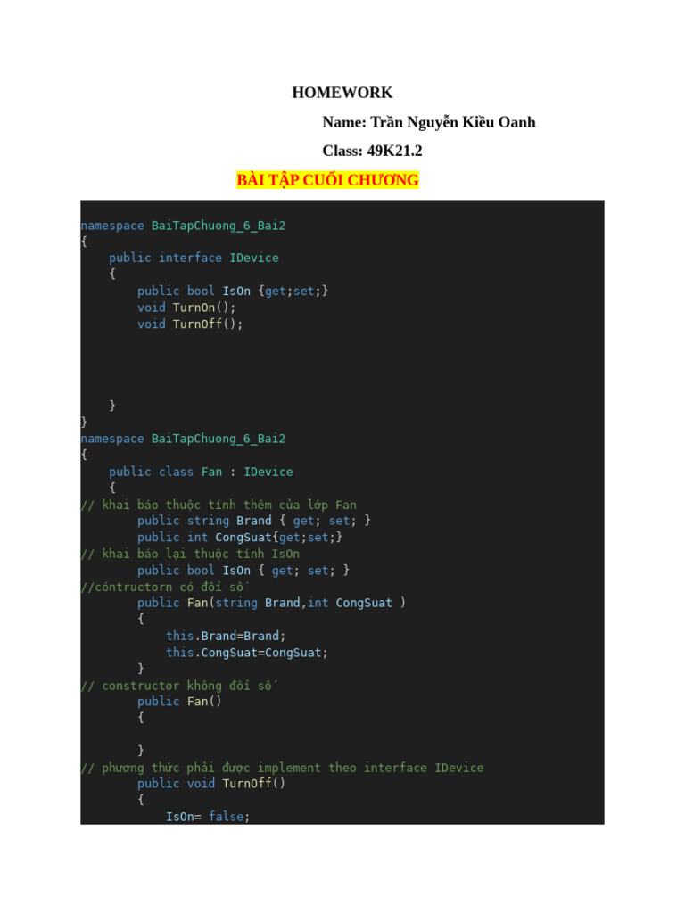 Namespace BaiTapChuong | PDF