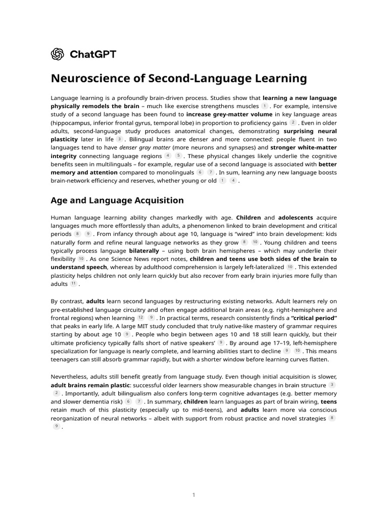 Neuroscience of Language Learning | PDF | Memory | Neuroplasticity
