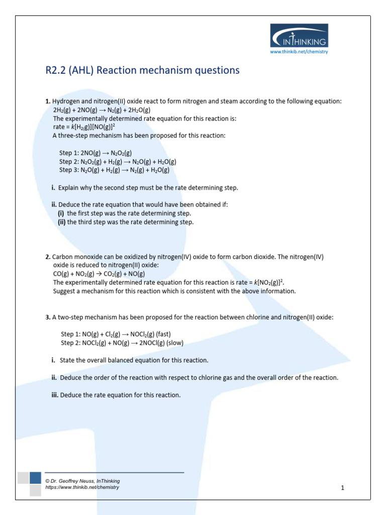 Q r2.2 (Ahl) Reaction Mechanism Questions | PDF | Chemical Reactions ...