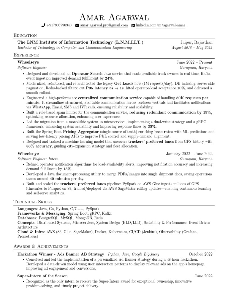 Amar Agarwal - Software Engineer Profile | PDF | Apache Spark | Amazon ...