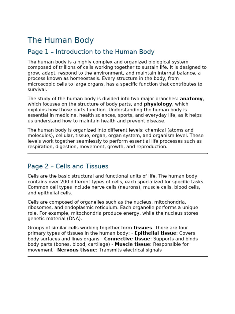 Overview of the Human Body Systems | PDF | Human Body | Muscle