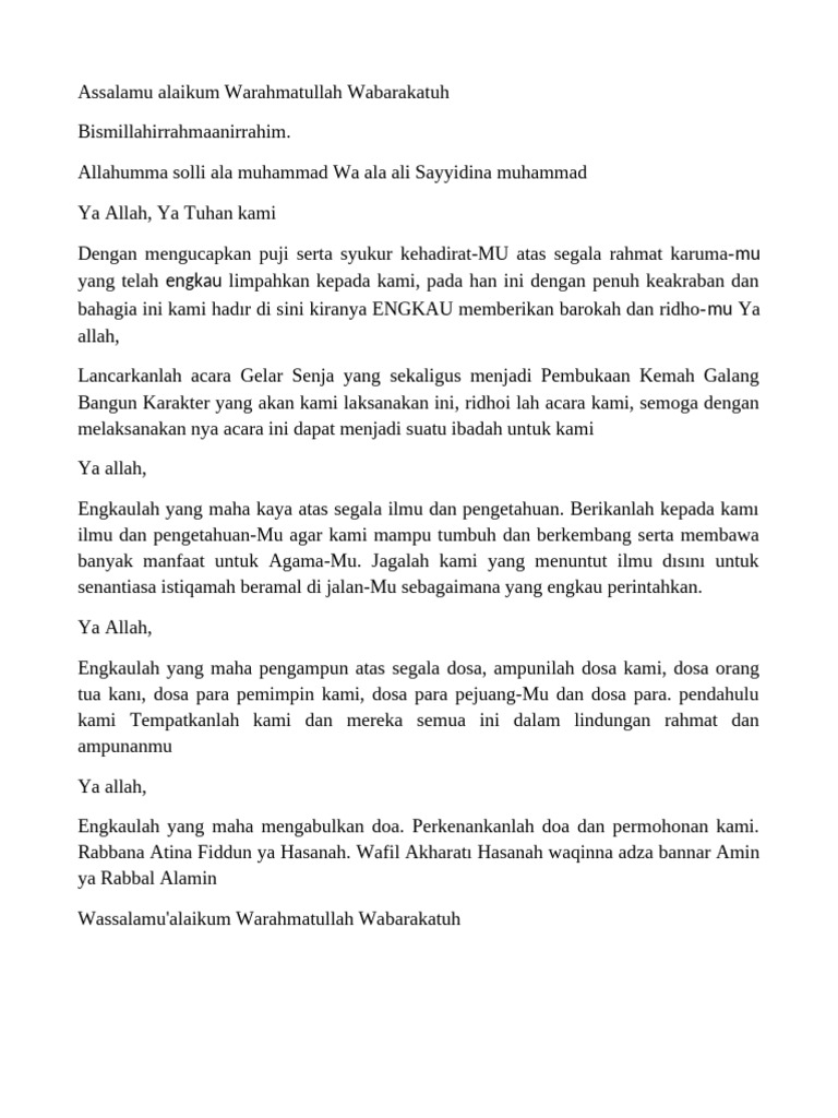 Doa Pembukaan Kemah Galang Karakter | PDF