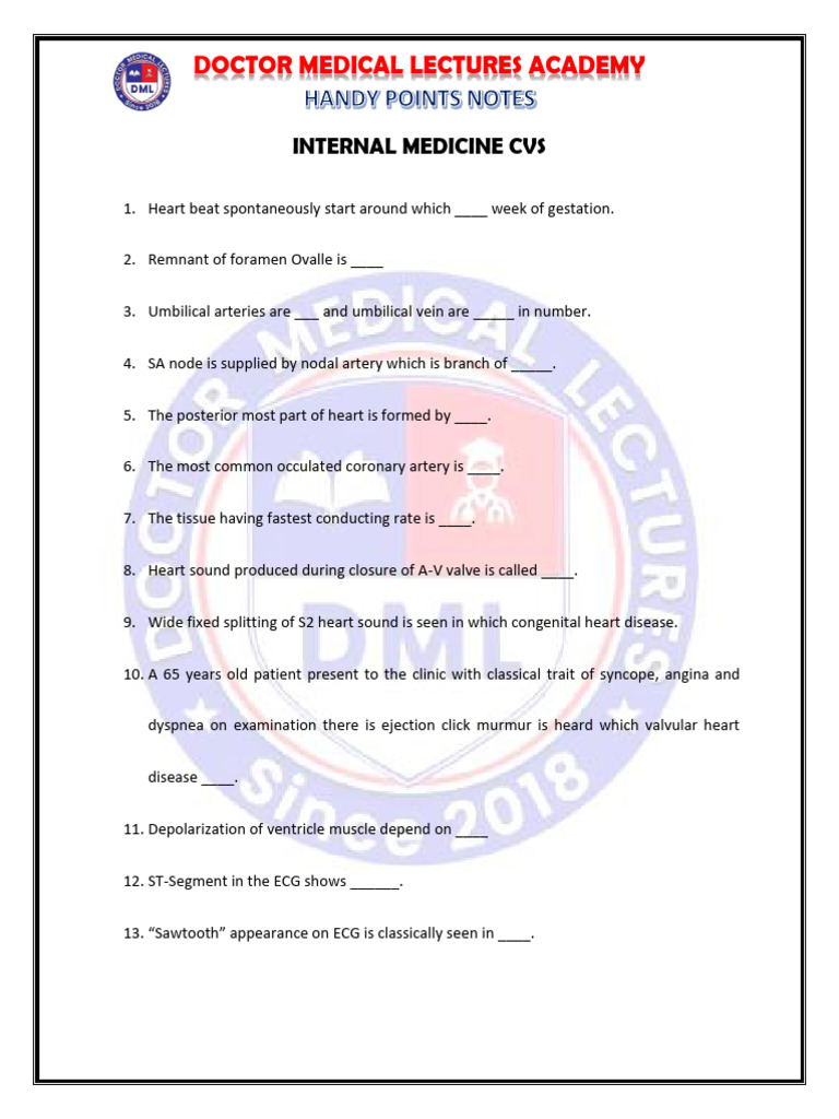 Internal Medicine CVS | PDF | Heart | Diastole