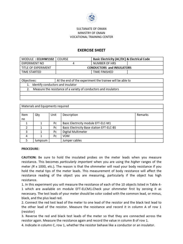 Exp 4 Conductors and Insulators - in Workshop | PDF | Resistor ...