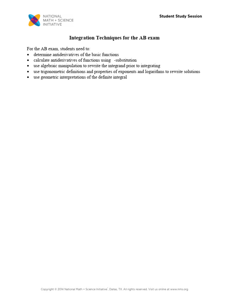 AB Exam Integration Techniques Guide | PDF | Integral | Function ...