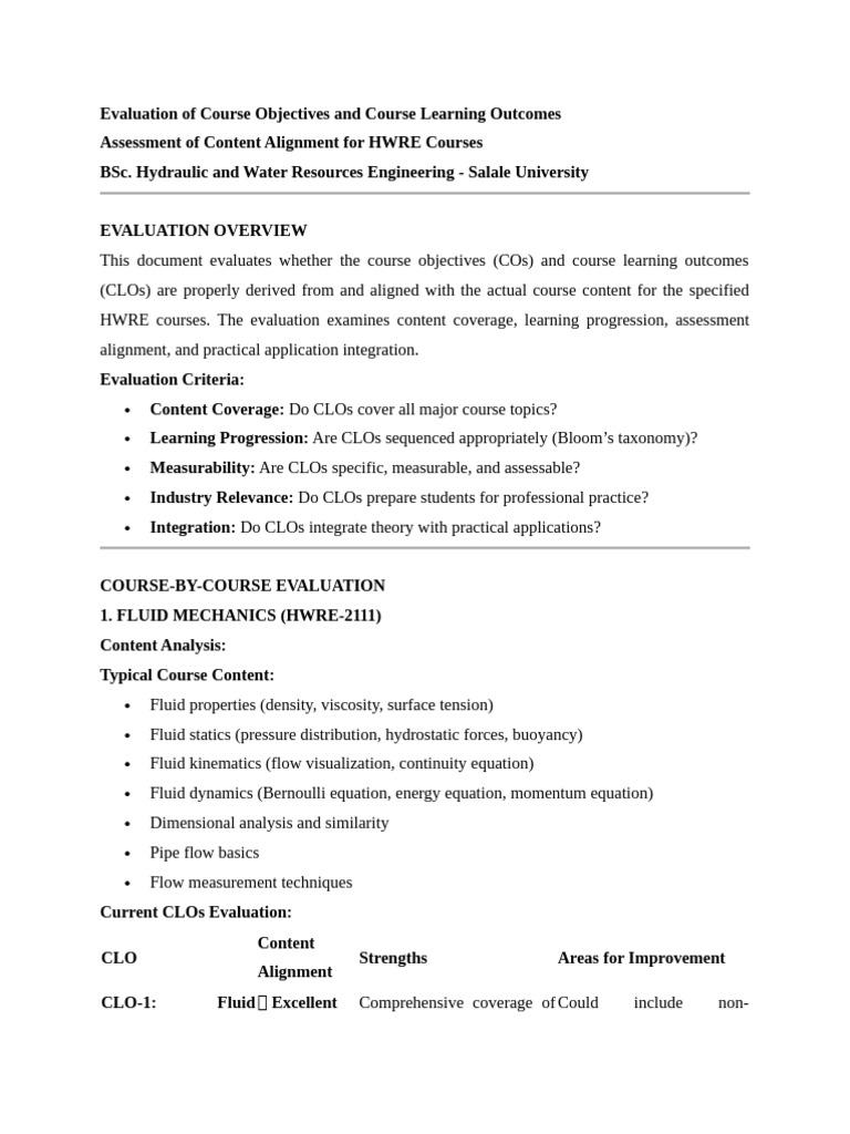 Evaluation of HWRE Course Outcomes | PDF | Dam | Geographic Information ...