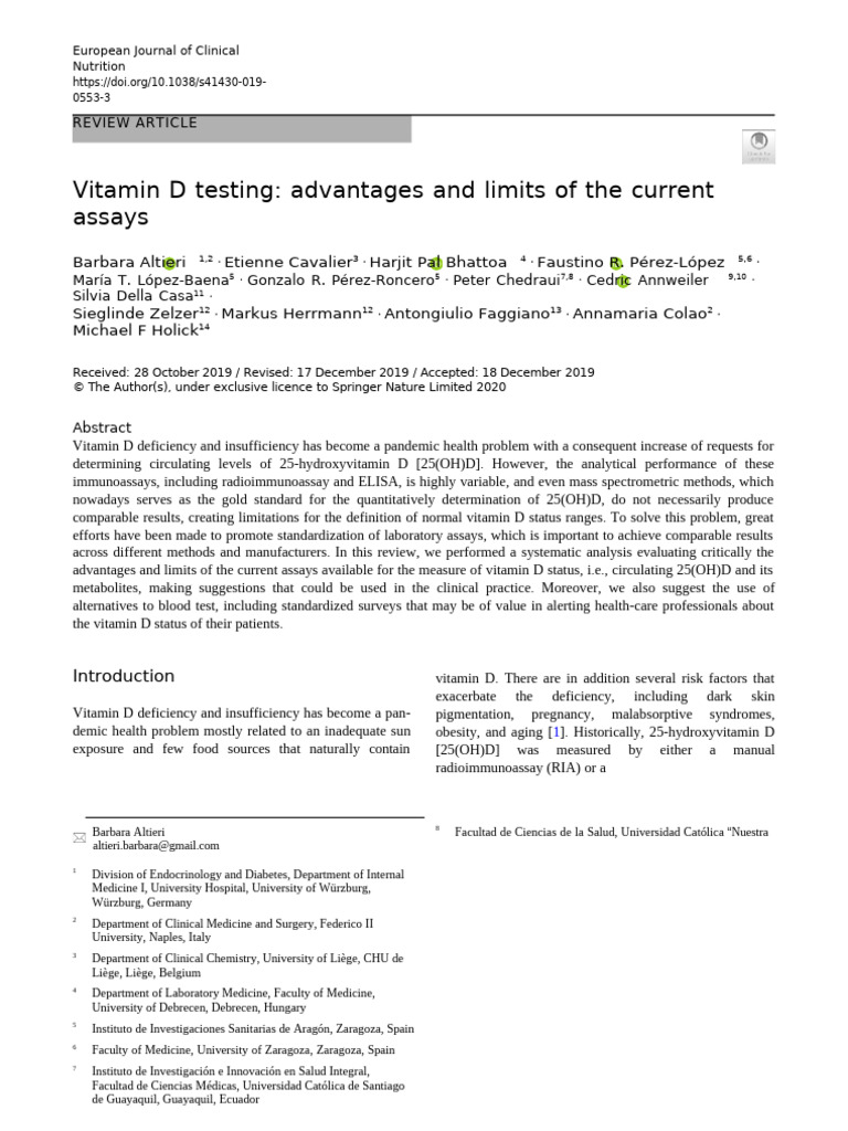 New 2019 2altieri Vitamin D Testing - Advantages and Limits of The ...