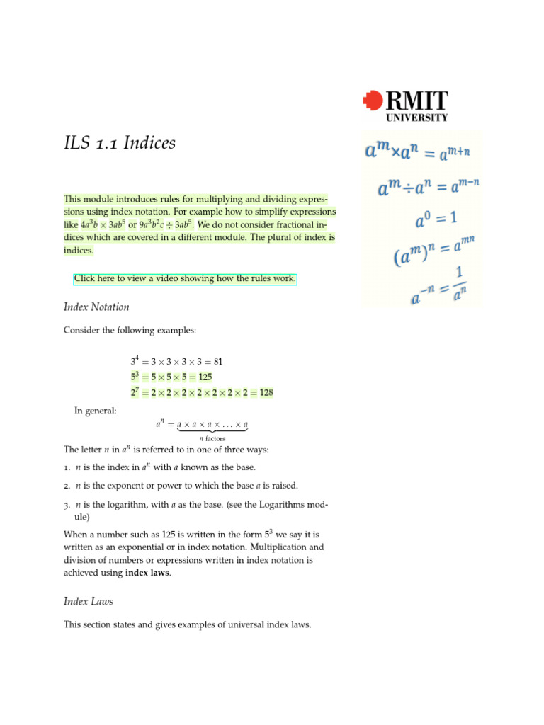 Indices | PDF | Multiplication | Integer