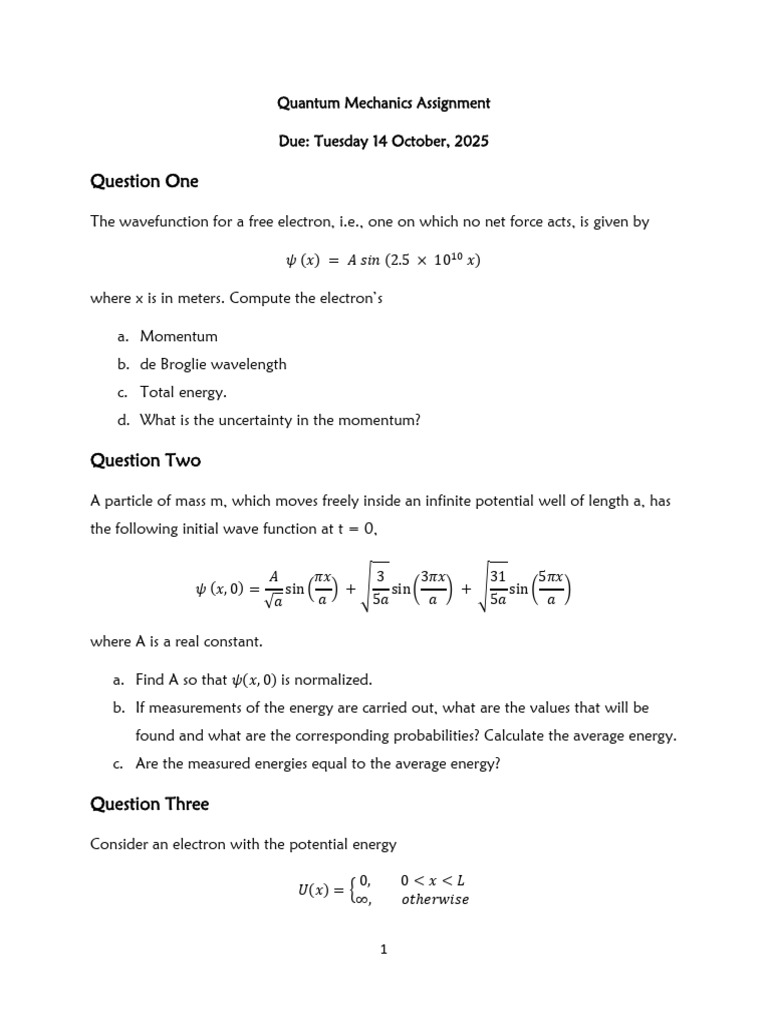 Quantum Mechanics Assignment - 08!10!2025 | PDF | Physical Phenomena ...
