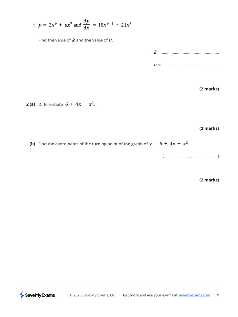 Differentiation Assessments | PDF | Tangent | Calculus