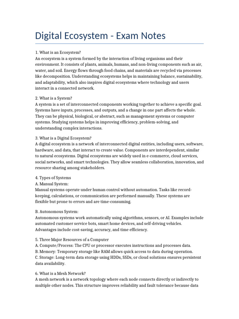 Digital Ecosystem Exam Notes | PDF | Computer Network | Security