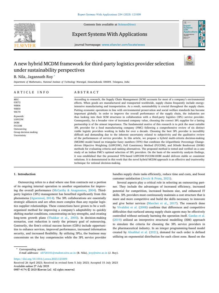 A New Hybrid MCDM Framework For Third-Party Logistics Provider ...