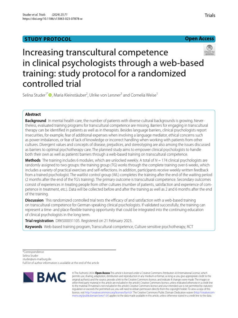 Increasing Transcultural Competence in Clinical Psychologists Through A ...