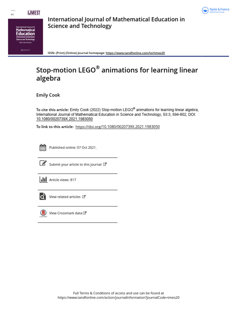 Stop-Motion LEGO® Animations For Learning Algebra 2021 | PDF | Matrix ...