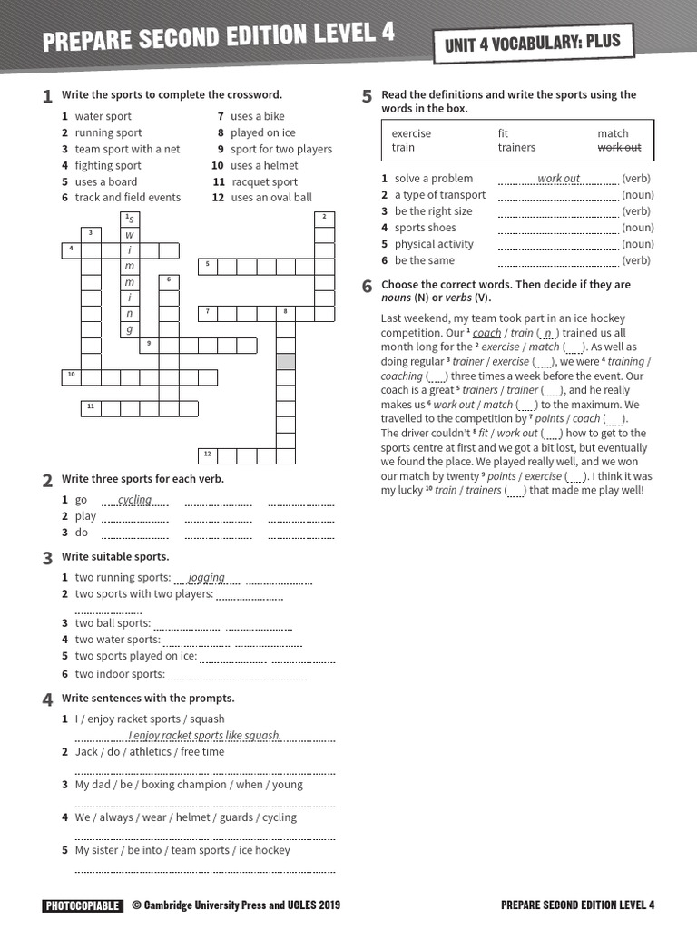 Sports Vocabulary Crossword Exercise | PDF | Sports | Linguistic Typology