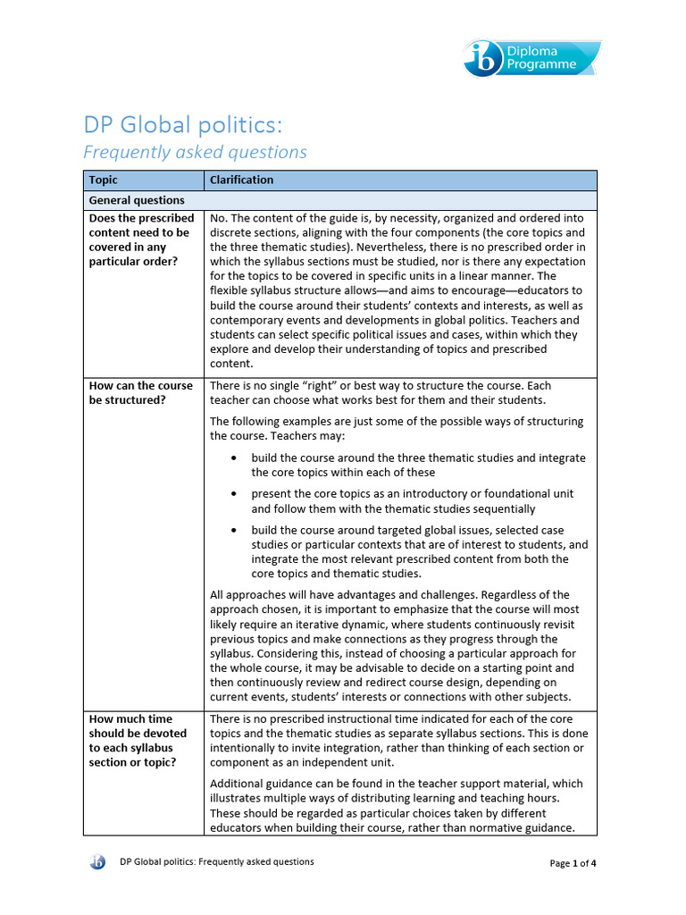 DP Global Politics Course FAQs | PDF | Knowledge | Inquiry