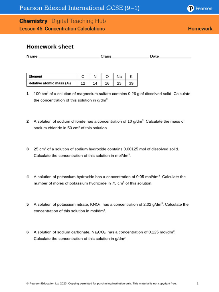 IG Chemistry Lesson45 Homework | PDF