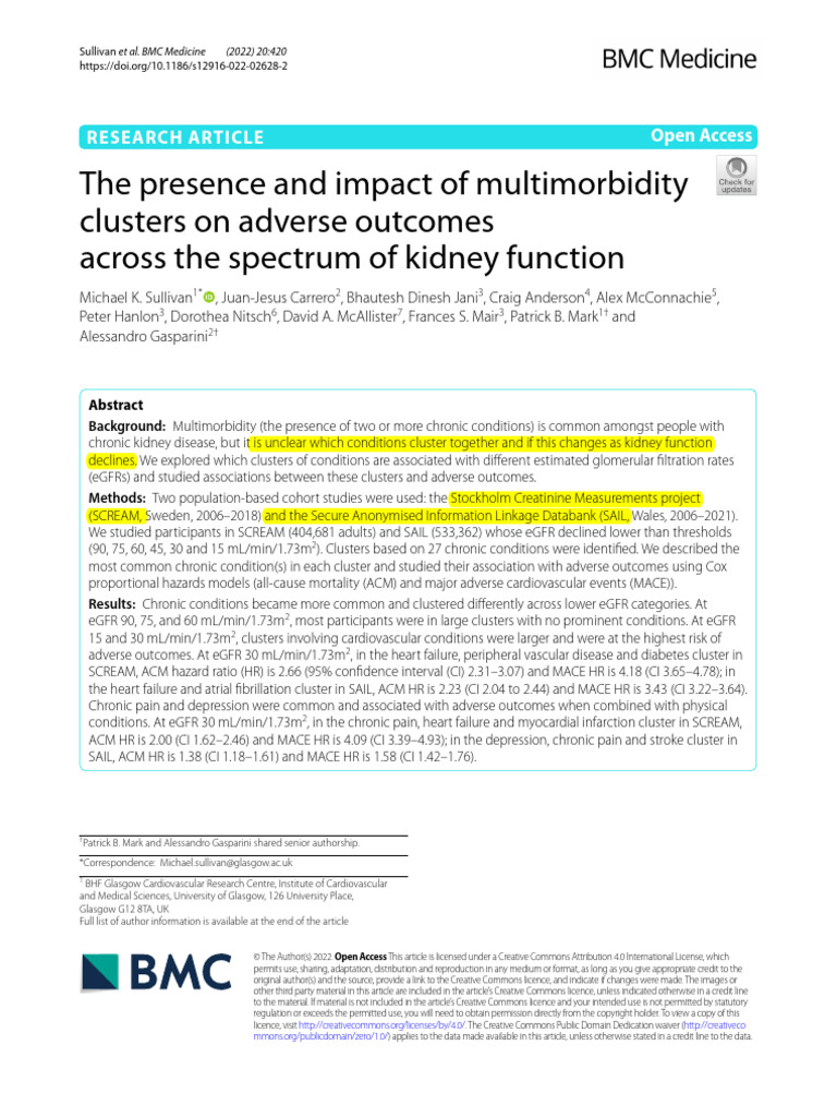 2022 MM Clusters On CKD | PDF | Chronic Kidney Disease | Diseases And ...