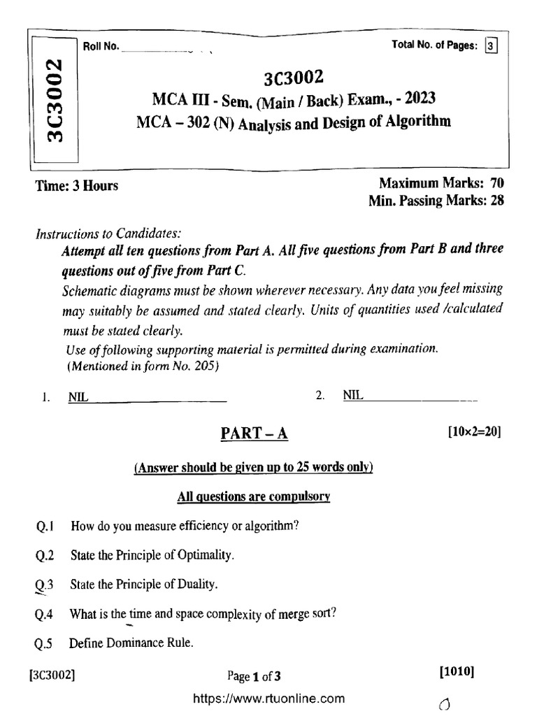 Analysis and Design of Algorithm 2023 | PDF