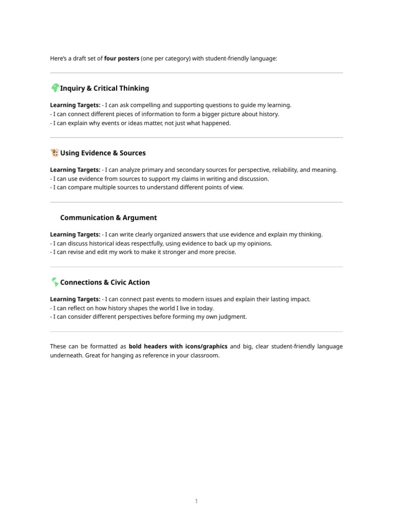 Learning Targets Posters | PDF