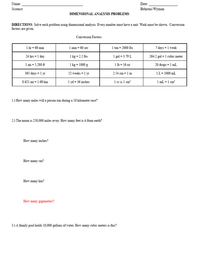 Dimensional Analysis Practice Problems | PDF | Units Of Measurement