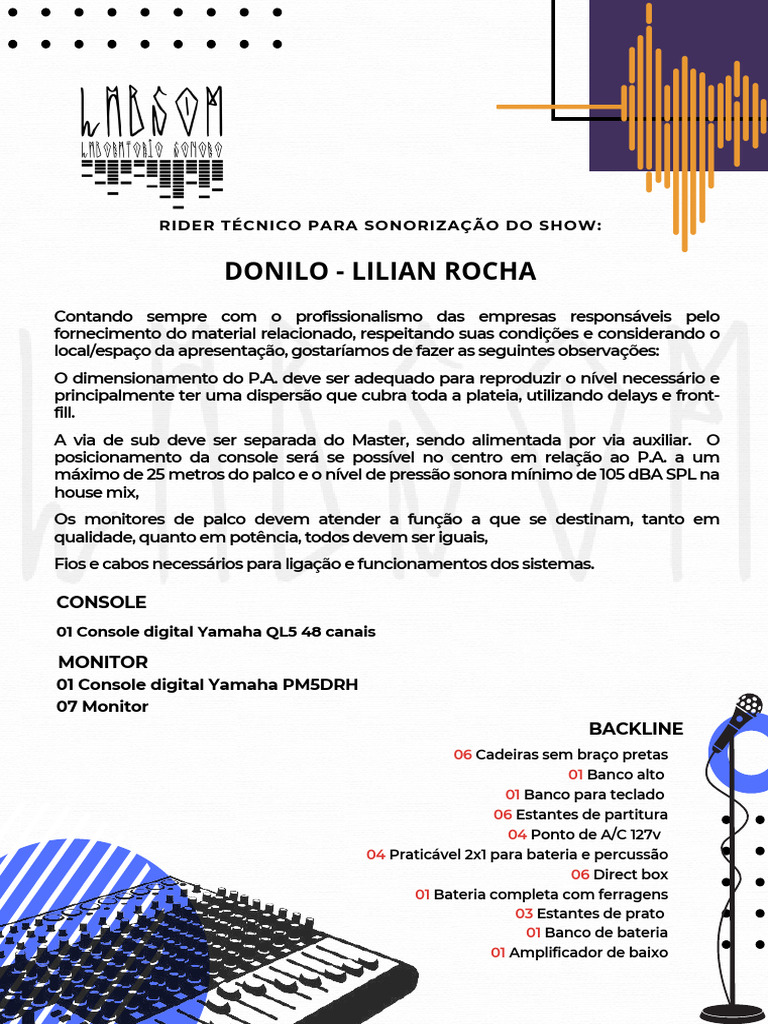 RIDER TÉCNICO DE SOM LIIAN ROCHA - SHOW DONILO (1) | PDF