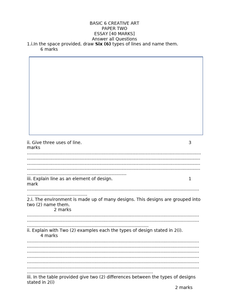 Basic 6 Creative Art Exam Guide | PDF