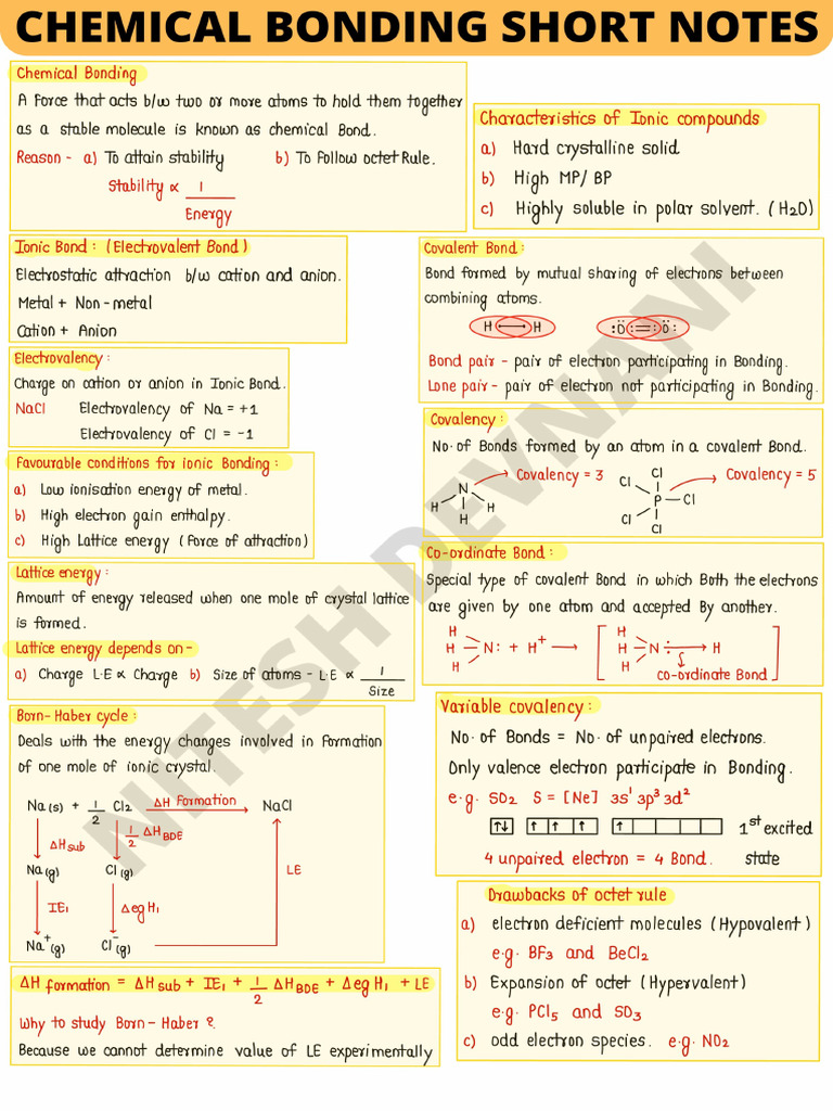 Chemical Bonding - Short Notes - Learning Tales 10 | PDF