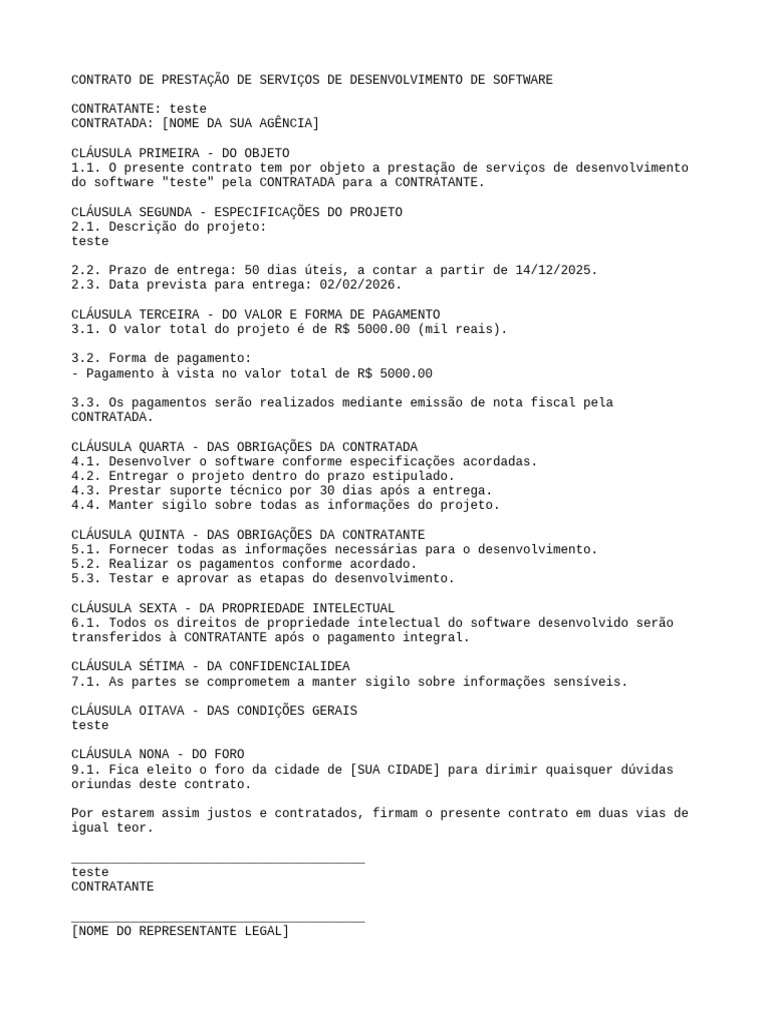 Contrato de Desenvolvimento de Software | PDF