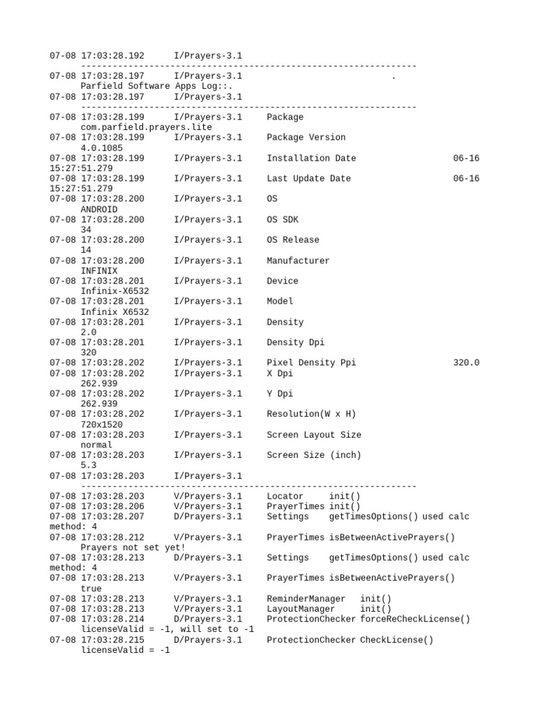 Prayers App Log for Infinix Device | PDF | Information Appliances ...