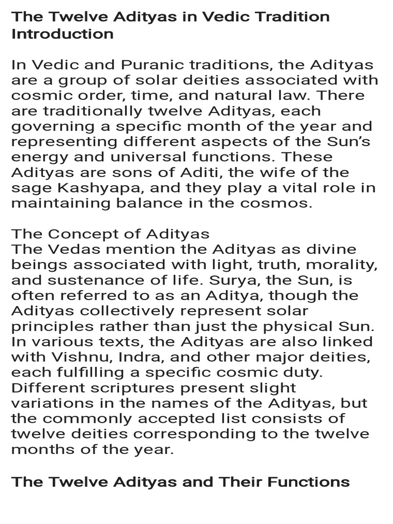 The Twelve Adityas: Vedic Solar Deities | PDF | Hindu Deities | Hindu ...