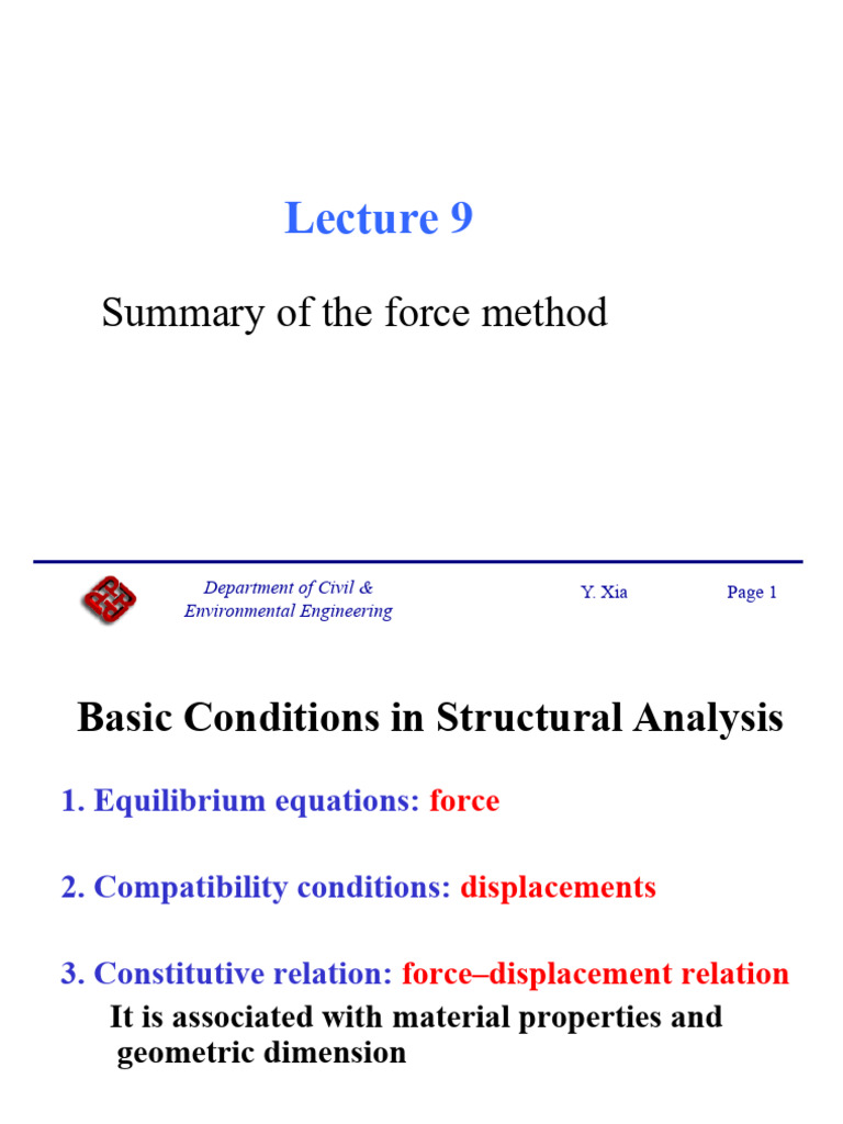 Force Method in Structural Analysis | PDF | Applied Mathematics | Physics