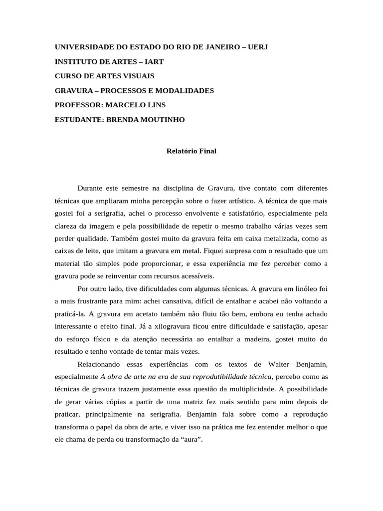 Trabalho Final Gravura - Brenda Silva | PDF | Desenho | Pinturas