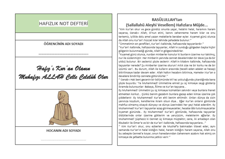 Hafizlik 1 Ve 2. Sayfa Yani̇ İlk Sayfa Ön Ve Arkasi | PDF