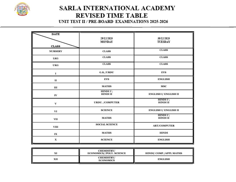 Revised Time Table | PDF